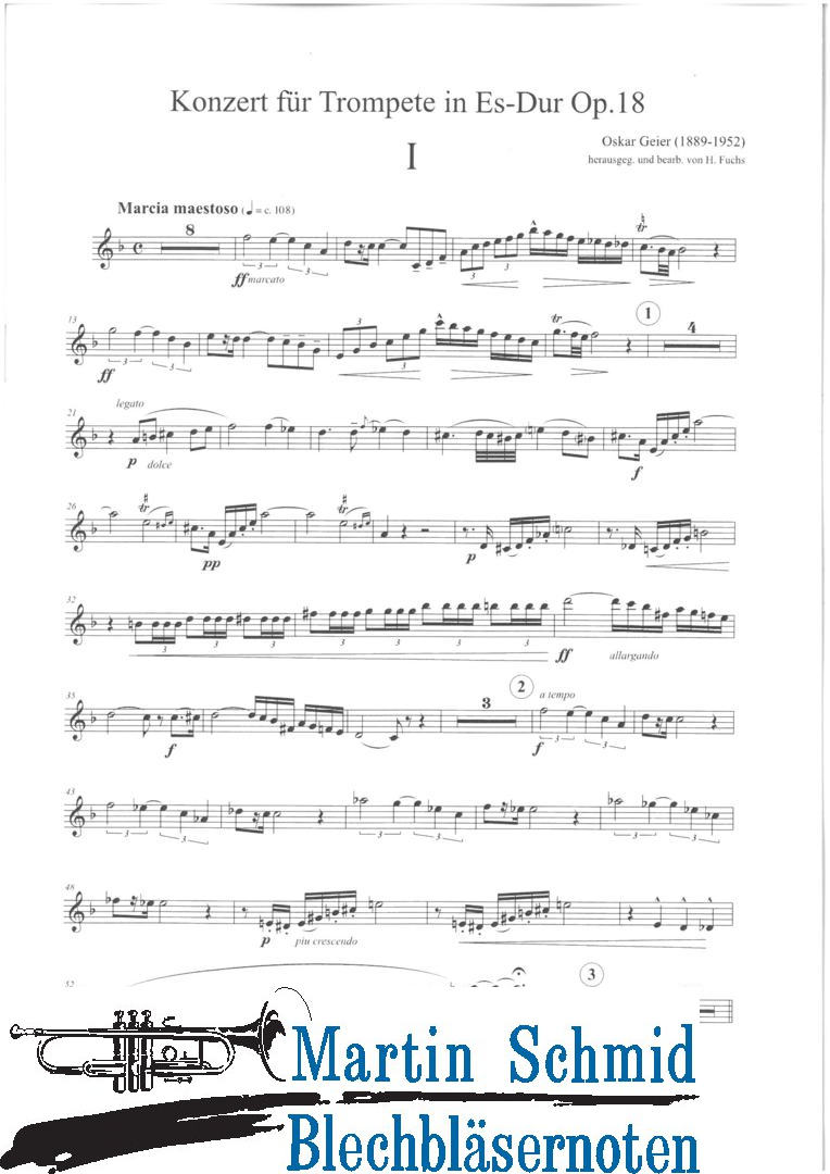 Martin Schmid Blechbläsernoten | Konzert für Trompete in Es-Dur Op.18 ...